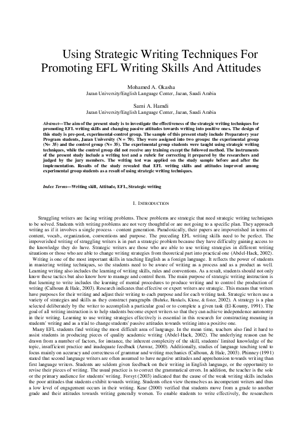 (PDF) Using Strategic Writing Techniques For Promoting EFL Writing ...