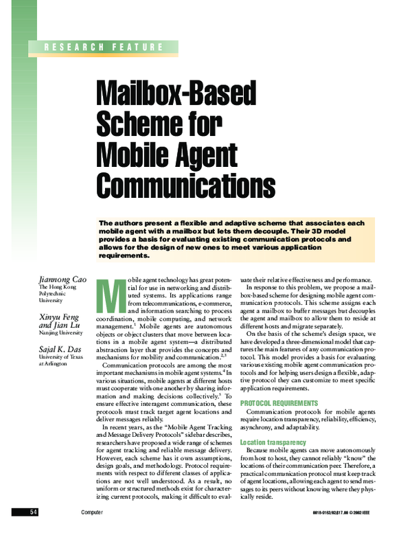 (PDF) Mailbox-based scheme for mobile agent communications