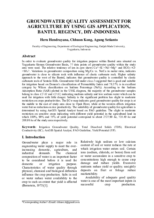 Pdf Groundwater Quality Assessment By Using Gis Application For Agriculture Yogyakarta