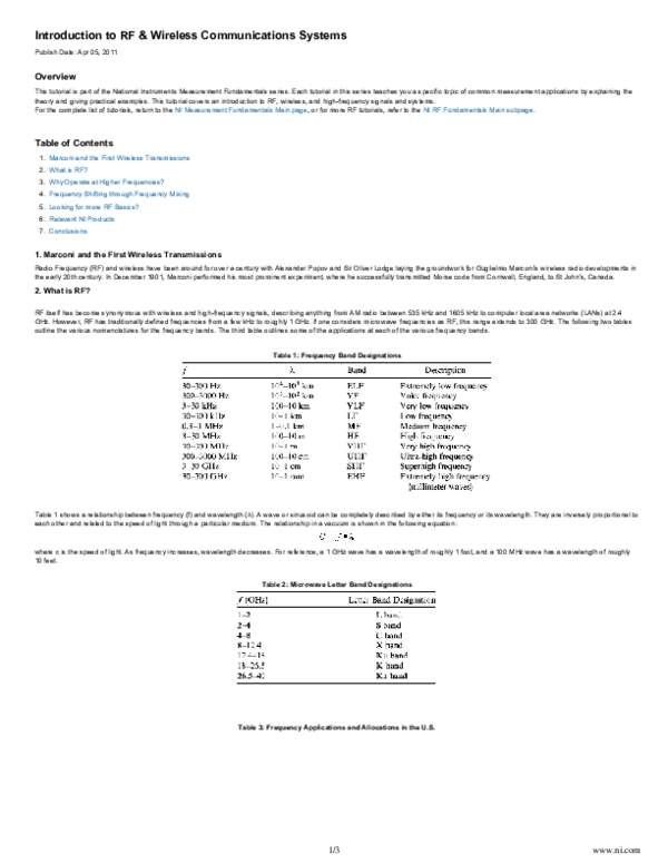 (PDF) Introduction to RF & Wireless Communications Systems