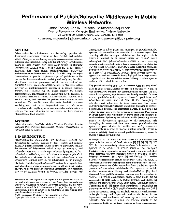 (PDF) Performance of publish/subscribe middleware in mobile wireless networks | umar farooq ...