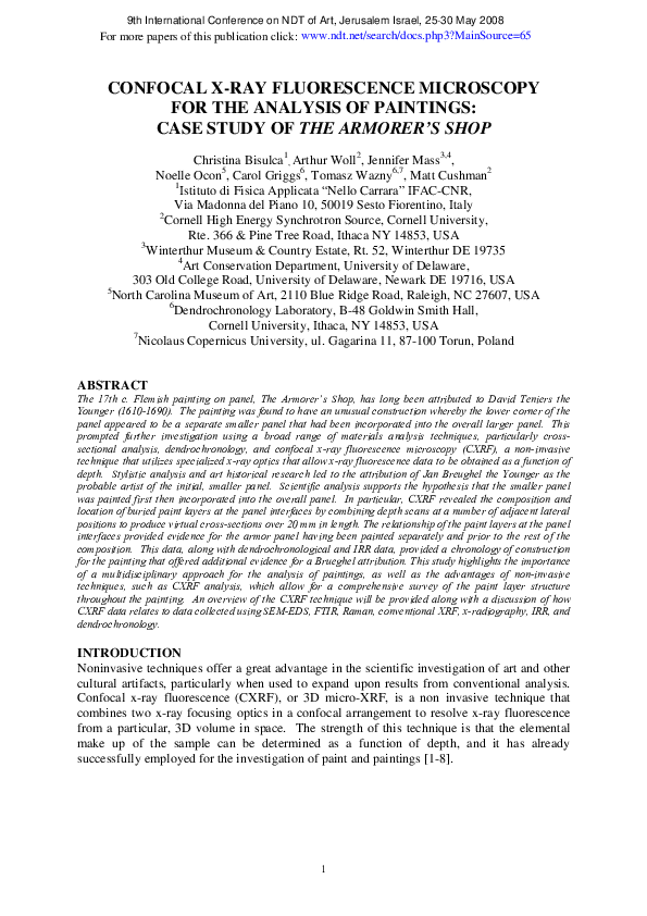 (PDF) CONFOCAL X-RAY FLUORESCENCE MICROSCOPY FOR THE ANALYSIS OF ...