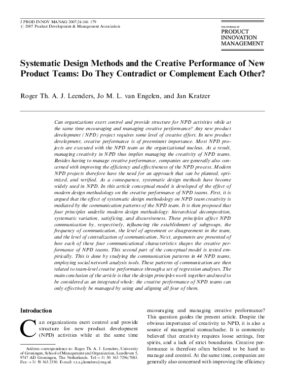 (PDF) Systematic Design Methods and the Creative Performance of New Product Teams: Do They ...