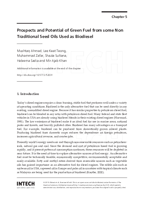 (PDF) Prospects and Potential of Green Fuel from some Non Traditional ...
