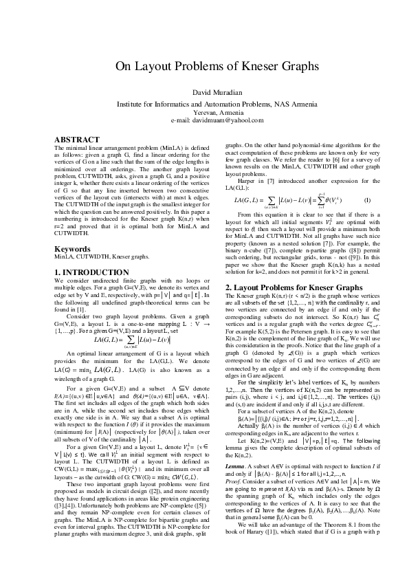 (PDF) On Layout Problems of Kneser Graphs