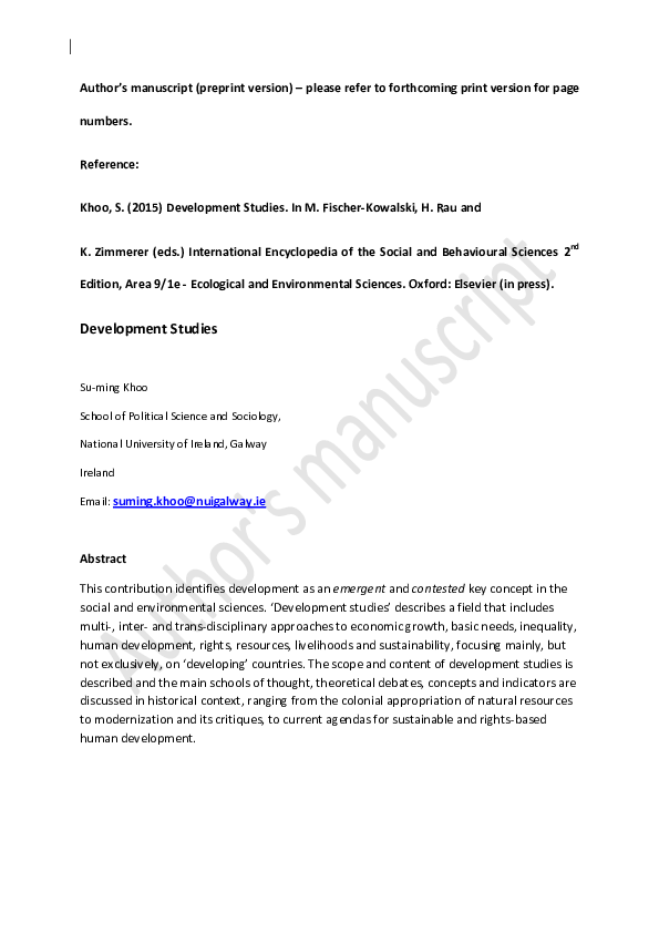 (DOC) Development Studies