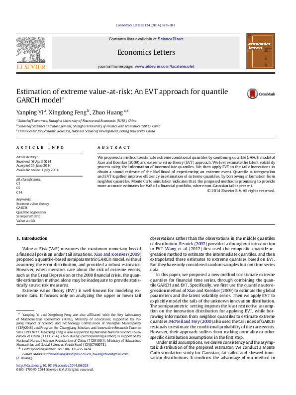Pdf Estimation Of Extreme Value At Risk An Evt Approach For Quantile