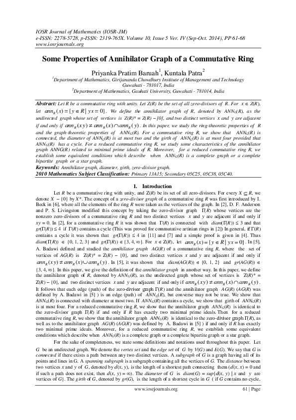Pdf Some Properties Of Annihilator Graph Of A Commutative Ring