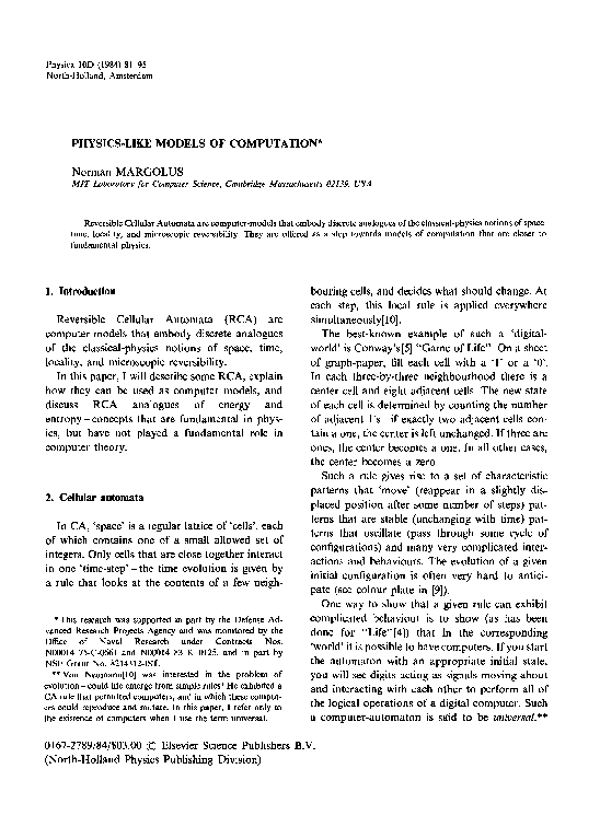 Pdf Physics Like Models Of Computation