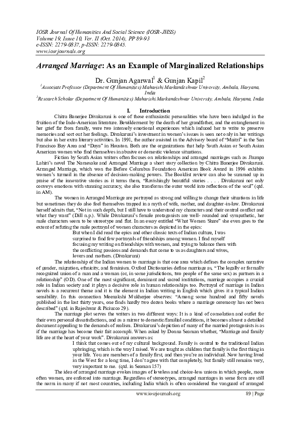 (PDF) Arranged Marriage: As an Example of Marginalized Relationships