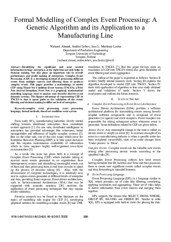 (PDF) Formal Modelling of Complex Event Processing: A Generic Algorithm and its Application to a ...
