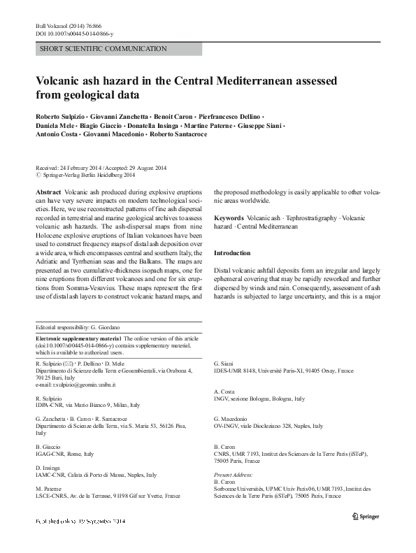 (PDF) Volcanic ash hazard in the Central Mediterranean assessed from ...