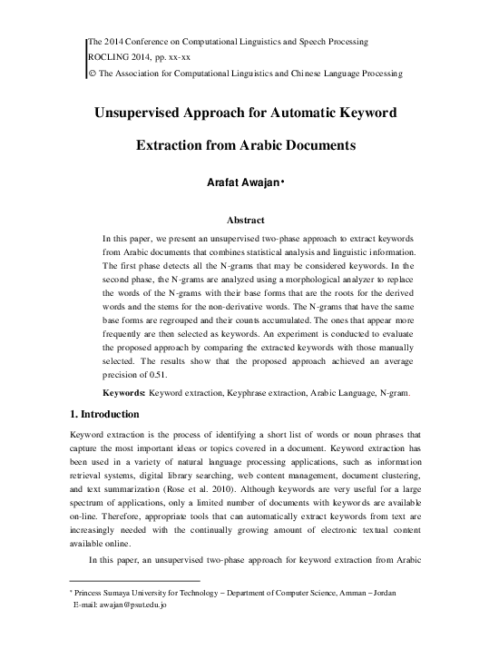 (PDF) Unsupervised Approach for Automatic Keyword Extraction from Arabic Documents