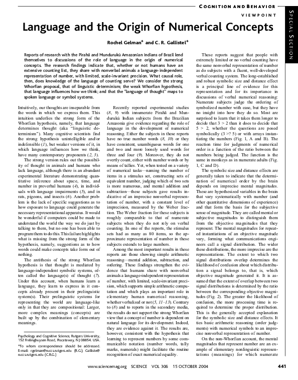 (PDF) Gelman Gallistel. Language and the Origin of Numerical Concepts