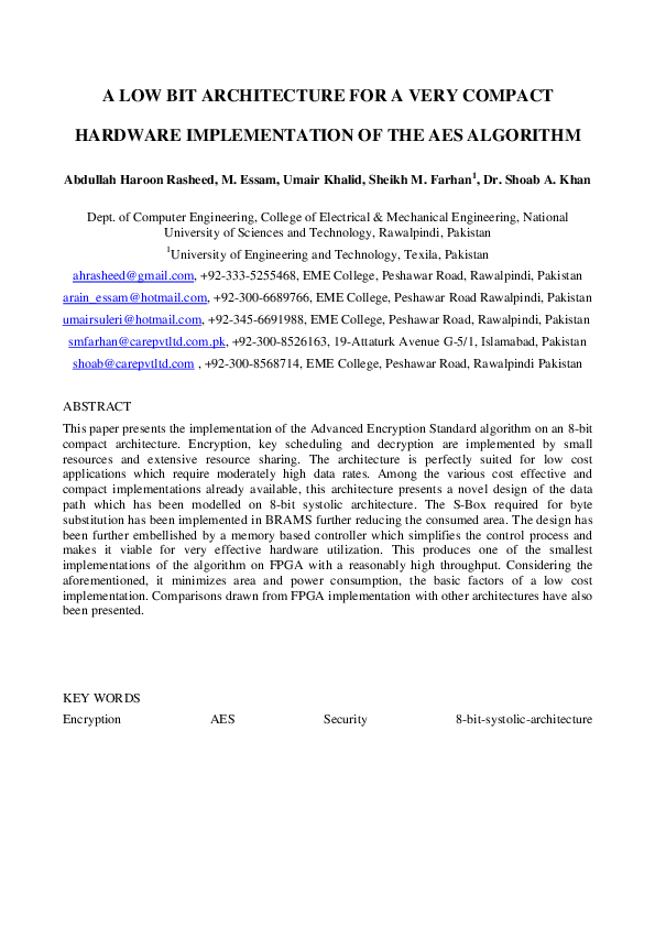 Pdf A Low Bit Architecture For A Very Compact Hardware Implementation