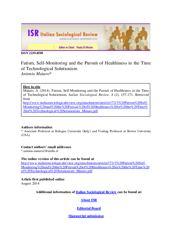 (PDF) Fatism Self-Monitoring and the Pursuit of Healthiness in the Time ...
