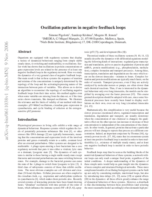 (PDF) Oscillation patterns in negative feedback loops