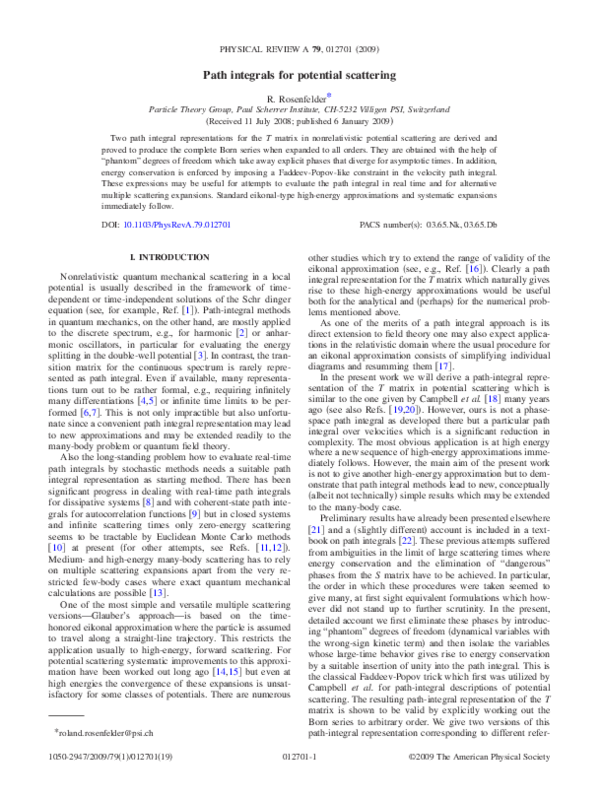 (PDF) Path integrals for potential scattering