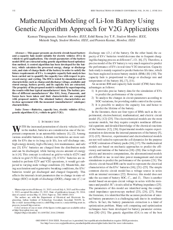 Mathematical Modeling of Li-Ion Battery Using Genetic Algorithm ...
