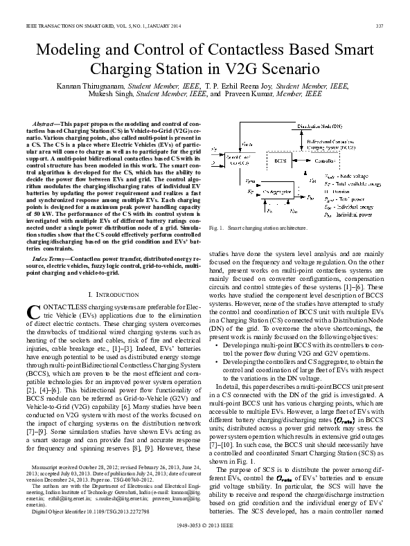 Modeling And Control Of Contactless Based Smart Charging Station In V2g