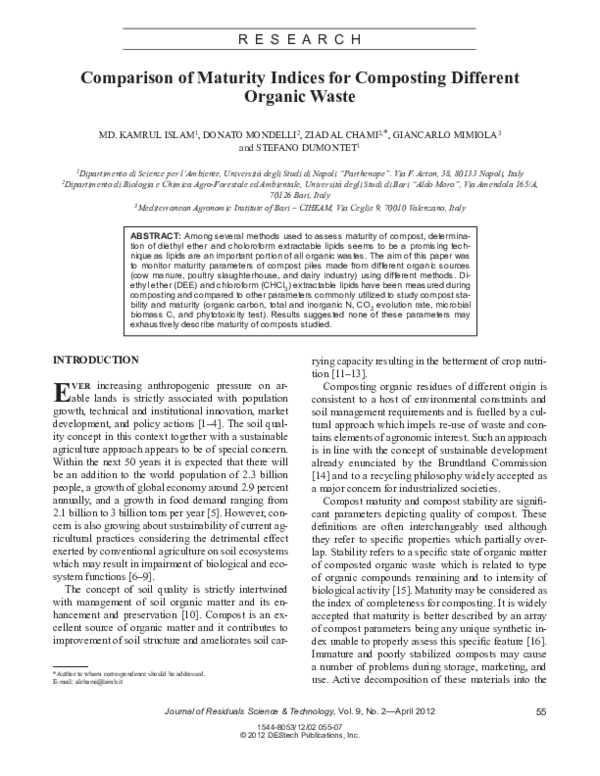 (PDF) Comparison of Maturity Indices for Composting Different Organic Waste