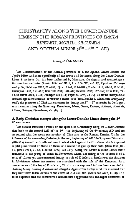Christianity along the Lower Danube Limes in the Roman Provinces of ...