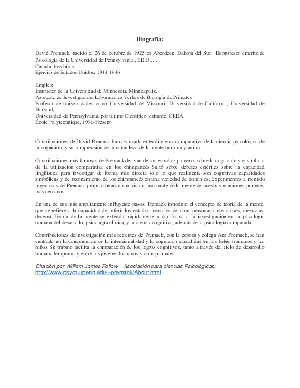 (DOC) David Premack y la Teoria de la Mente