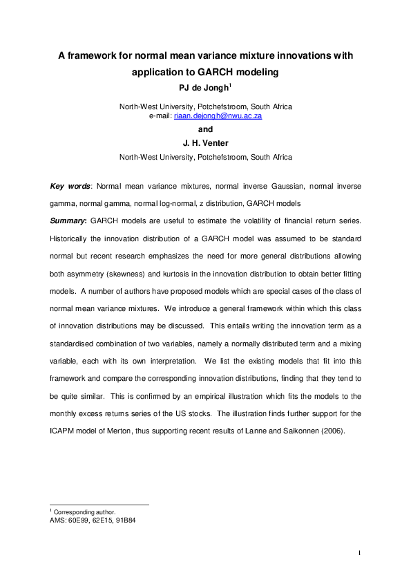 (PDF) A framework for normal mean variance mixture innovations with ...