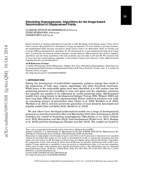 (PDF) Simulating Organogenesis: Algorithms for the Image-based Determination of Displacement Fields