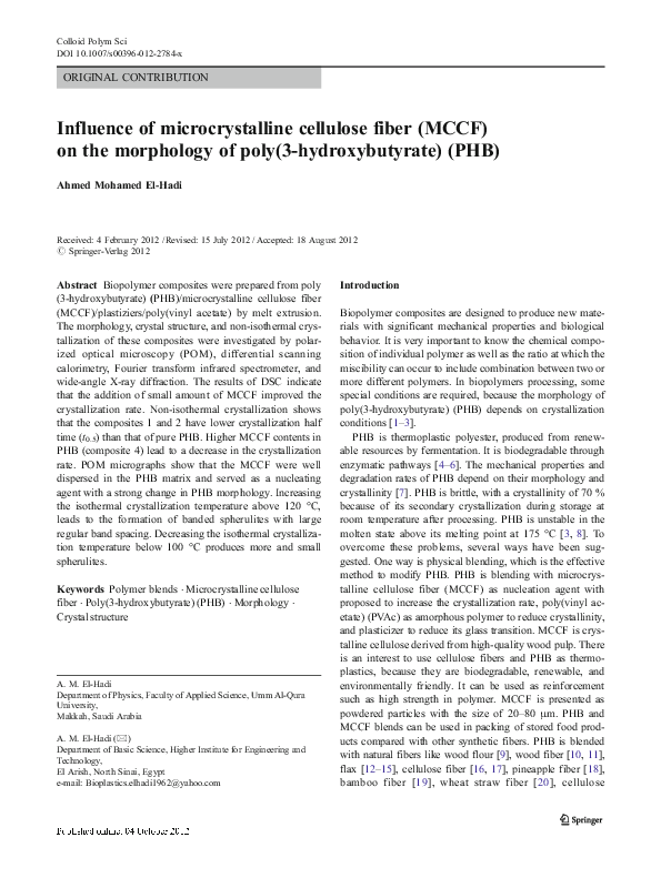 (PDF) Influence of microcrystalline cellulose fiber (MCCF)