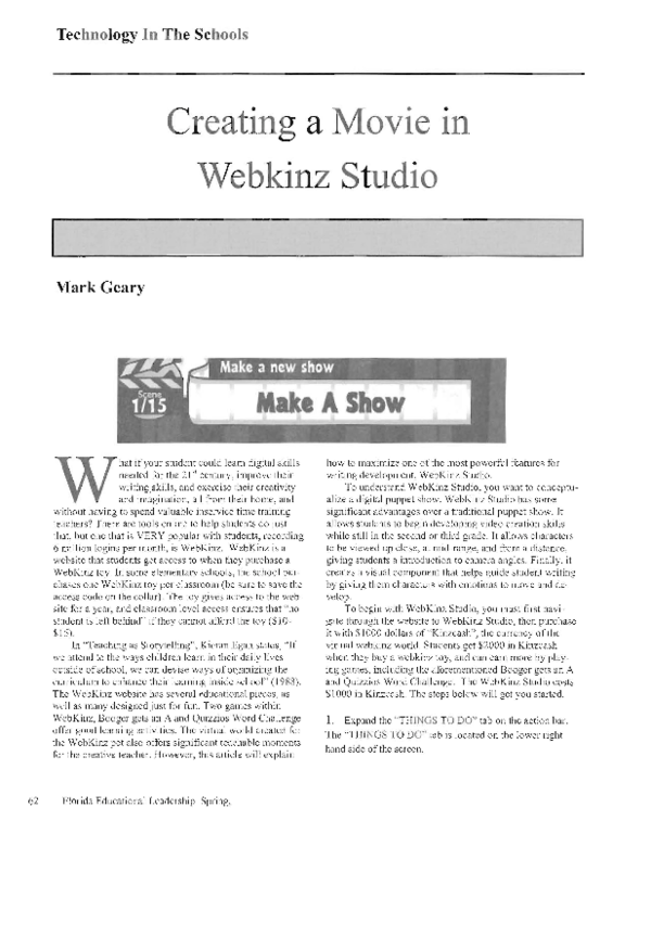 (PDF) Creating a Movie in WebKinz Studio