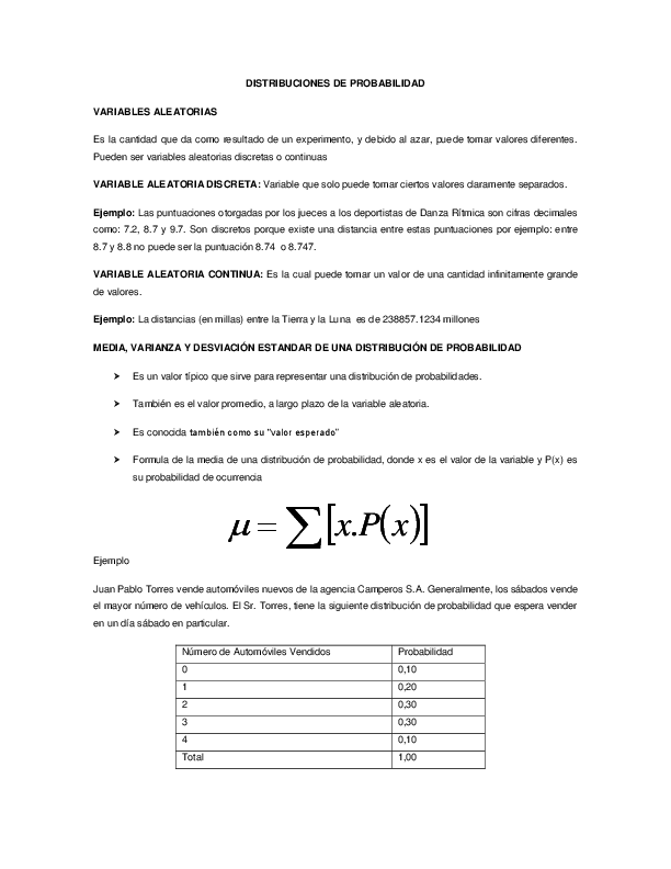 (PDF) DISTRIBUCIONES DE PROBABILIDAD VARIABLES ALEATORIAS