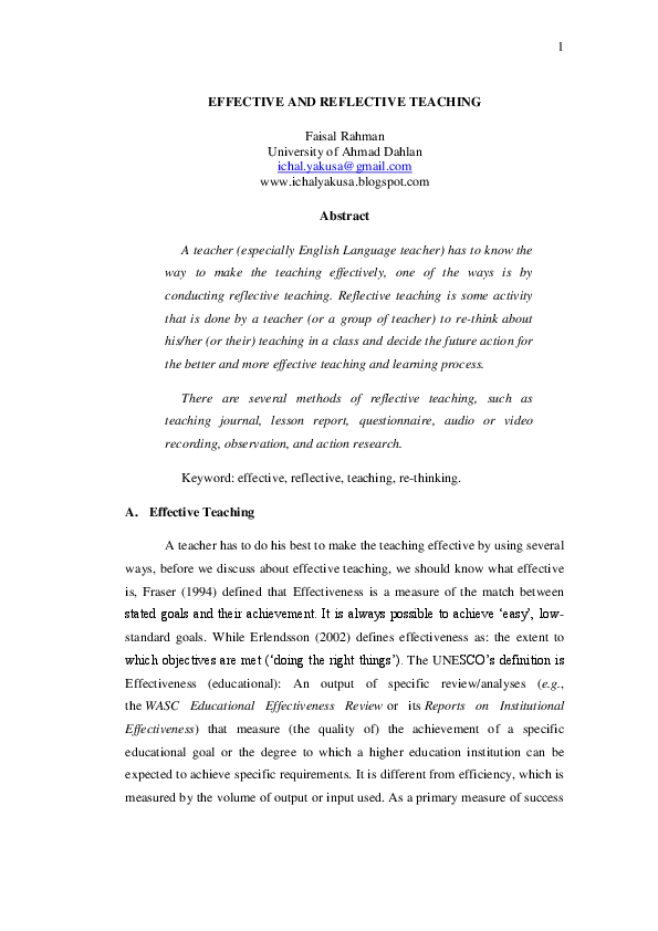 (PDF) REFLECTIVE TEACHING