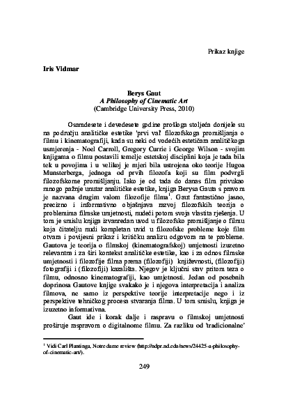 (PDF) Prikaz: Berys Gaut's A Philosophy of Cinematic Art