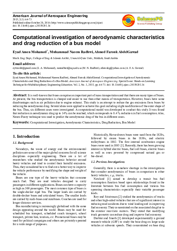 Pdf Computational Investigation Of Aerodynamic Characteristics And