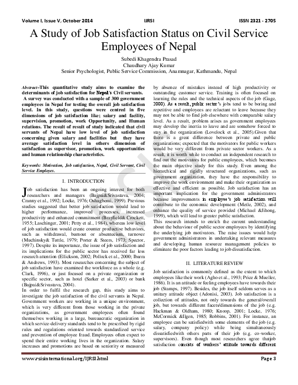 (PDF) A Study of Job Satisfaction Status on Civil Service Employees of ...