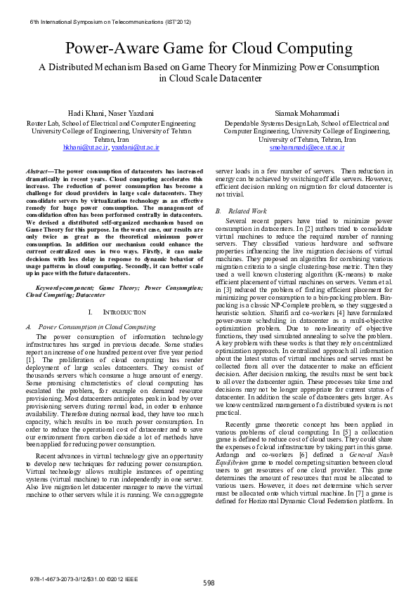 (PDF) Power-Aware Game for Cloud Computing A Distributed Mechanism ...
