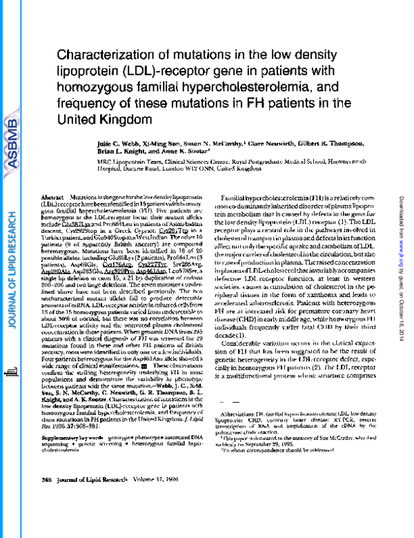 (PDF) Characterization of mutations in the low density lipoprotein (LDL ...