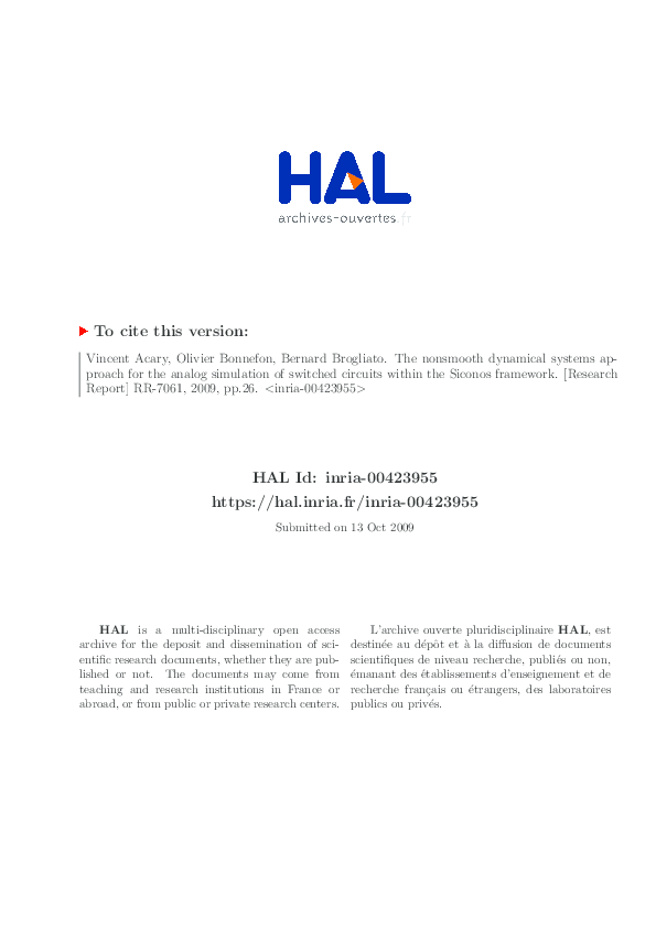 Pdf The Nonsmooth Dynamical Systems Approach For The Analog Simulation Of Switched Circuits