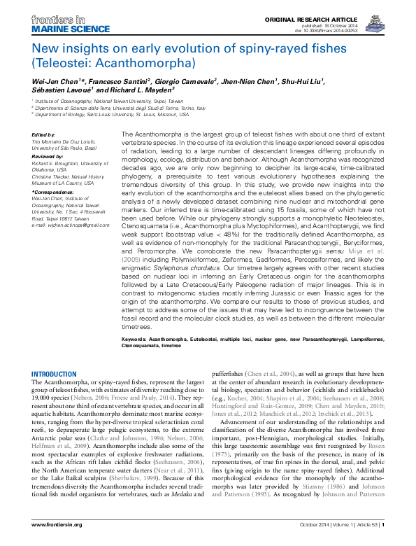 (PDF) New insights on early evolution of spiny-rayed fishes (Teleostei ...