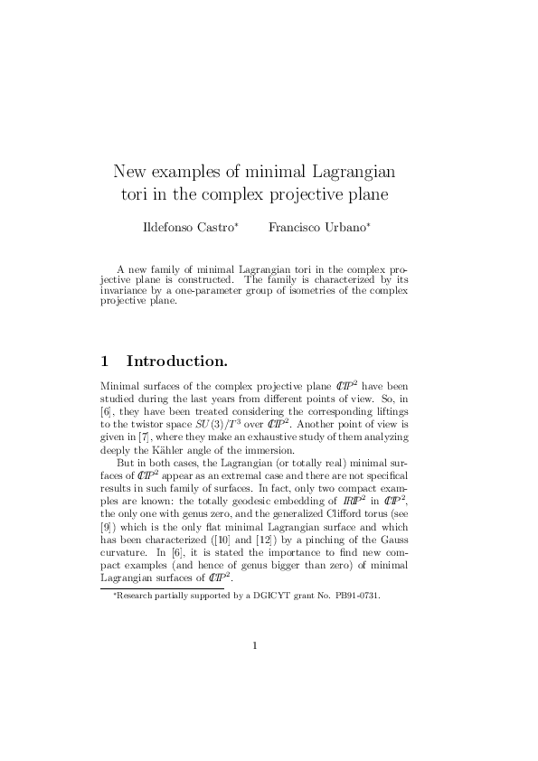 (PDF) New examples of minimal Lagrangian tori in the complex projective ...