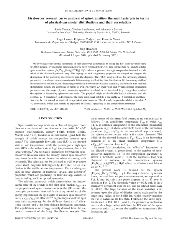 (PDF) First-order reversal curve analysis of spin-transition thermal hysteresis in terms of ...
