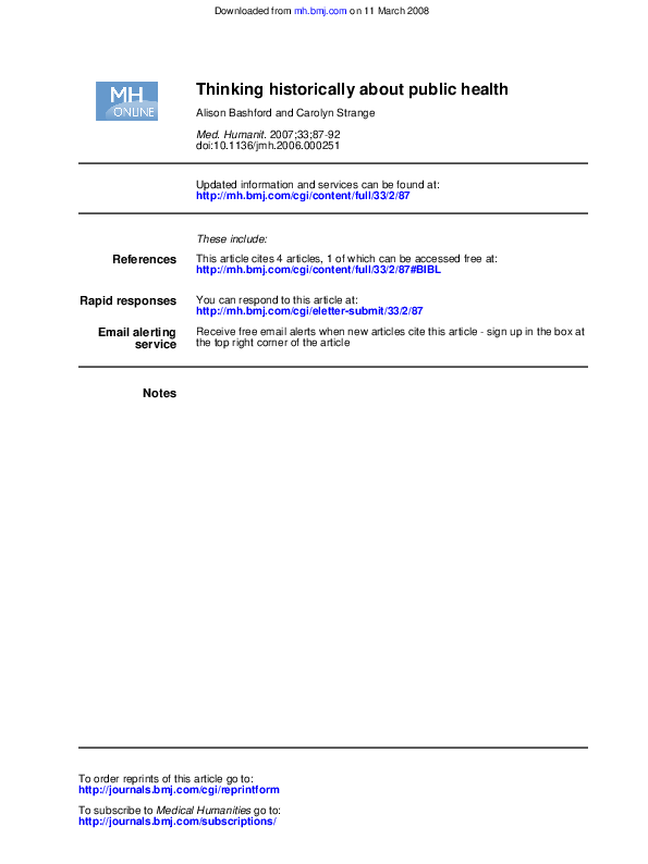 (PDF) Thinking Historically about Public Health