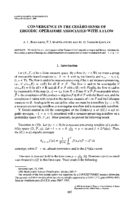 CONVERGENCE IN THE CESÀRO SENSE OF ERGODIC OPERATORS ASSOCIATED WITH A FLOW