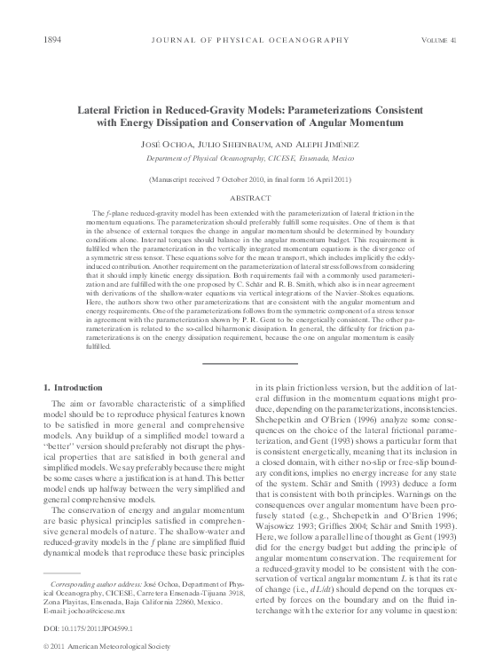 Lateral Friction in Reduced-Gravity Models: Parameterizations ...