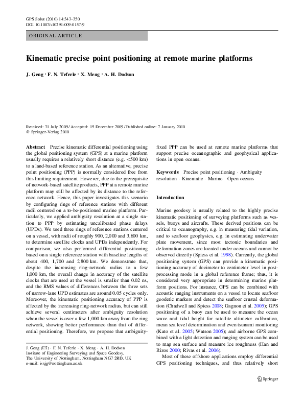 Pdf Kinematic Precise Point Positioning At Remote Marine Platforms