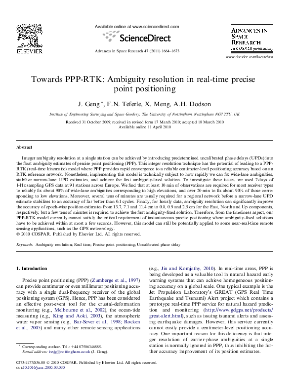 Pdf Towards Ppp Rtk Ambiguity Resolution In Real Time Precise Point Positioning
