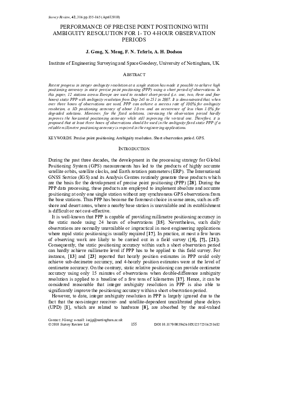 Pdf Performance Of Precise Point Positioning With Ambiguity Resolution For 1 To 4 Hour