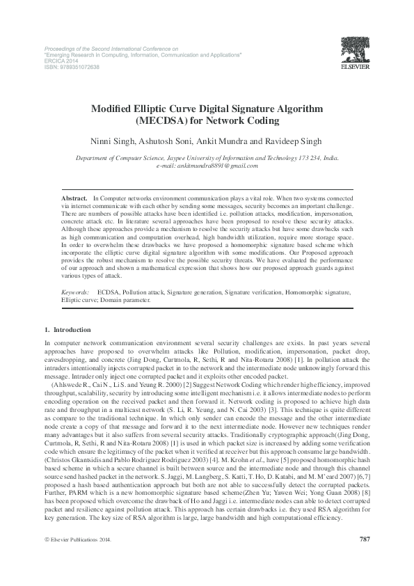 Pdf Modified Elliptic Curve Digital Signature Algorithm Mecdsa For
