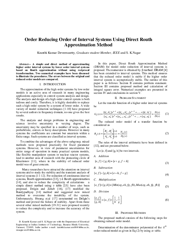 Pdf Order Reducing Order Of Interval Systems Using Direct Routh Approximation Method 3565